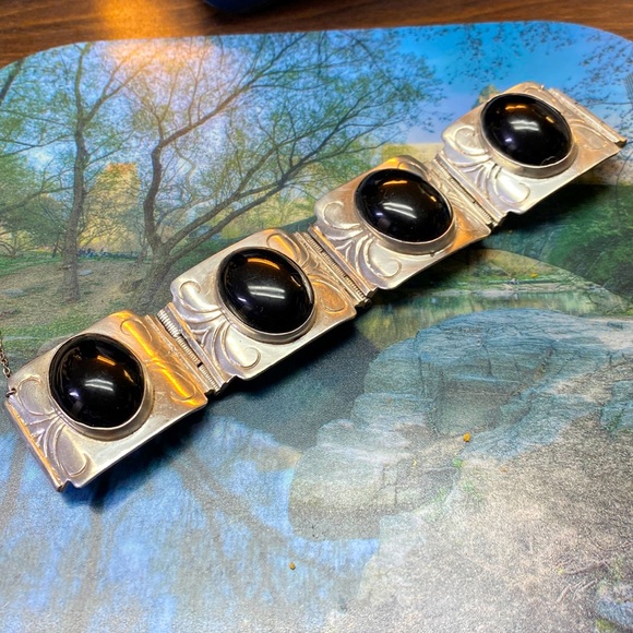 Jewelry | Vintage Large Sterling Silver Onyx Bracelet | Poshmark